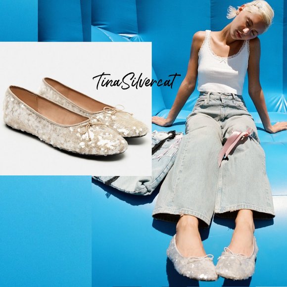 Zara | Shoes | Bloggers Fave Zara Sequin Ballet Flats Off White Nwt ...